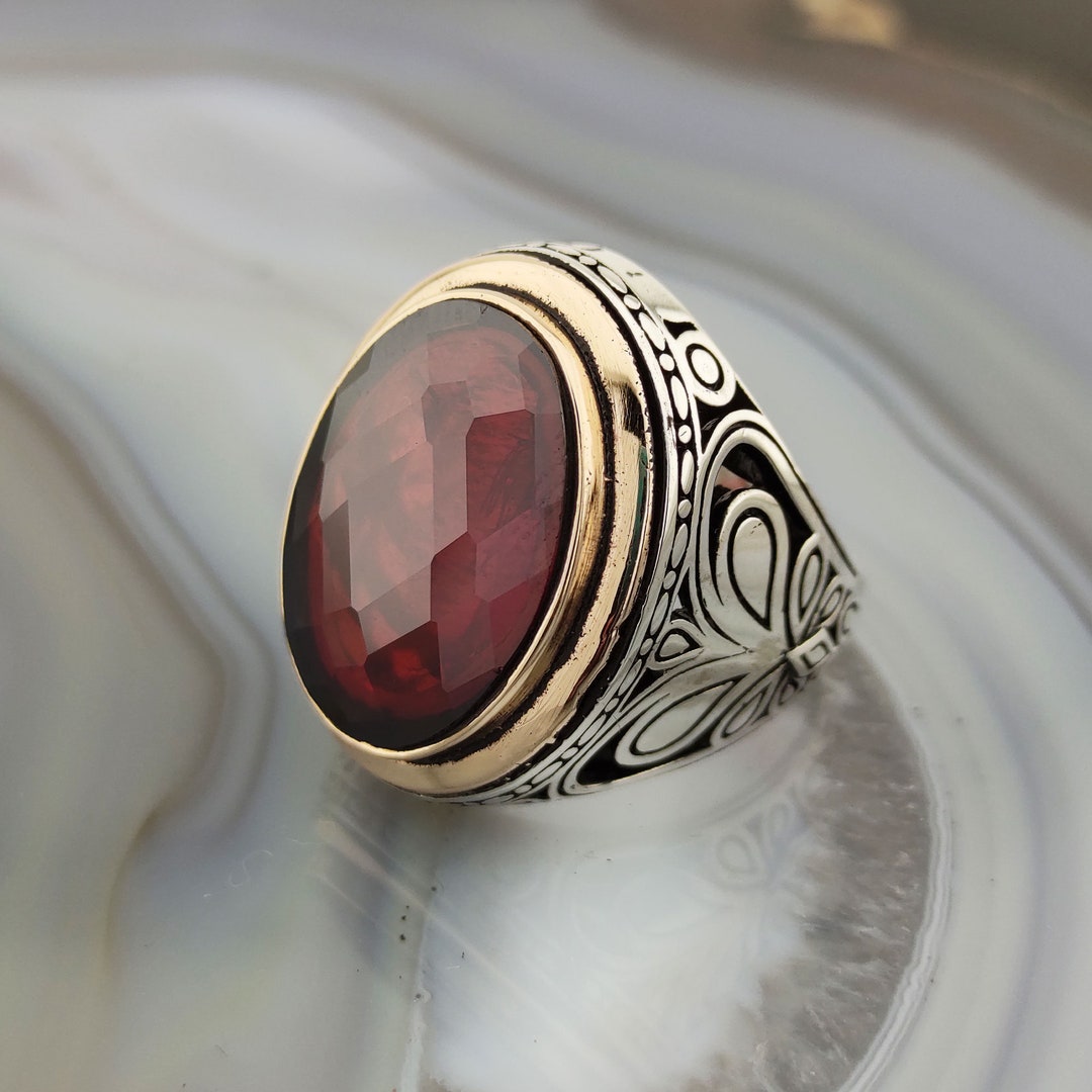 925 Sterling Silver Red Ruby Stone Men Ring,silver Red Ruby Stone Ring ...