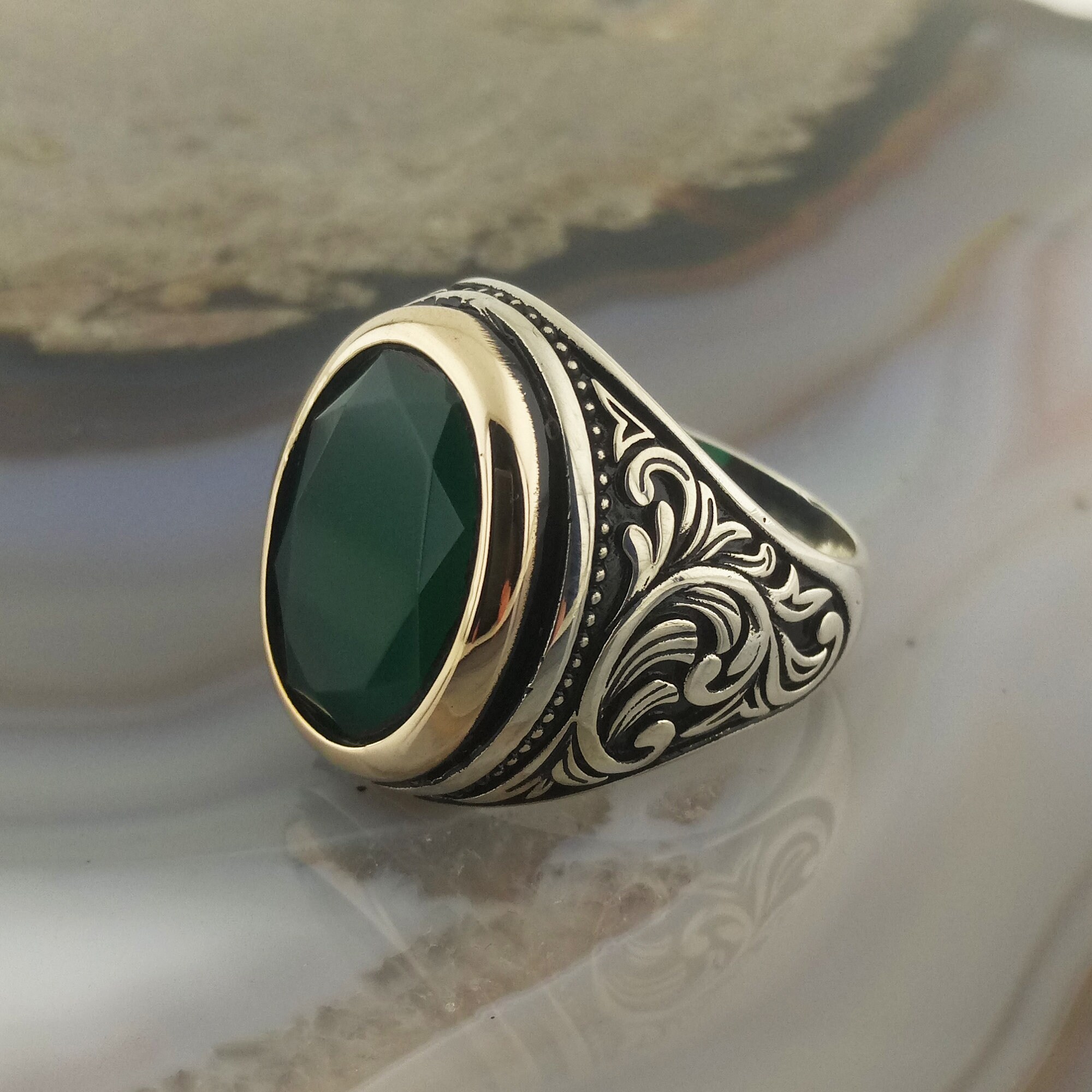 Green Stone Silver Men's Ringgreen Stone Silver - Etsy