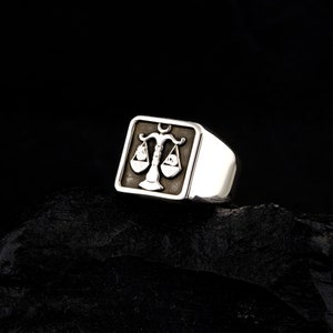 Libra Zodiac Signet Ring, Silver Libra Ring, Astrology Zodiac Ring ...