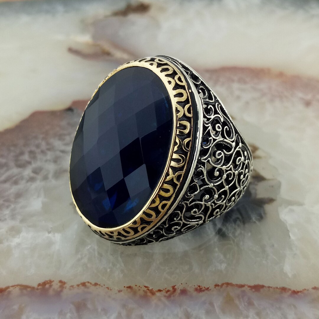 925 Sterling Silver Blue Sapphire Stone Men Ring,silver Blue Sapphire ... 925 Sterling Silver Blue Sapphire Stone Men Ring,silver Blue Sapphire ...