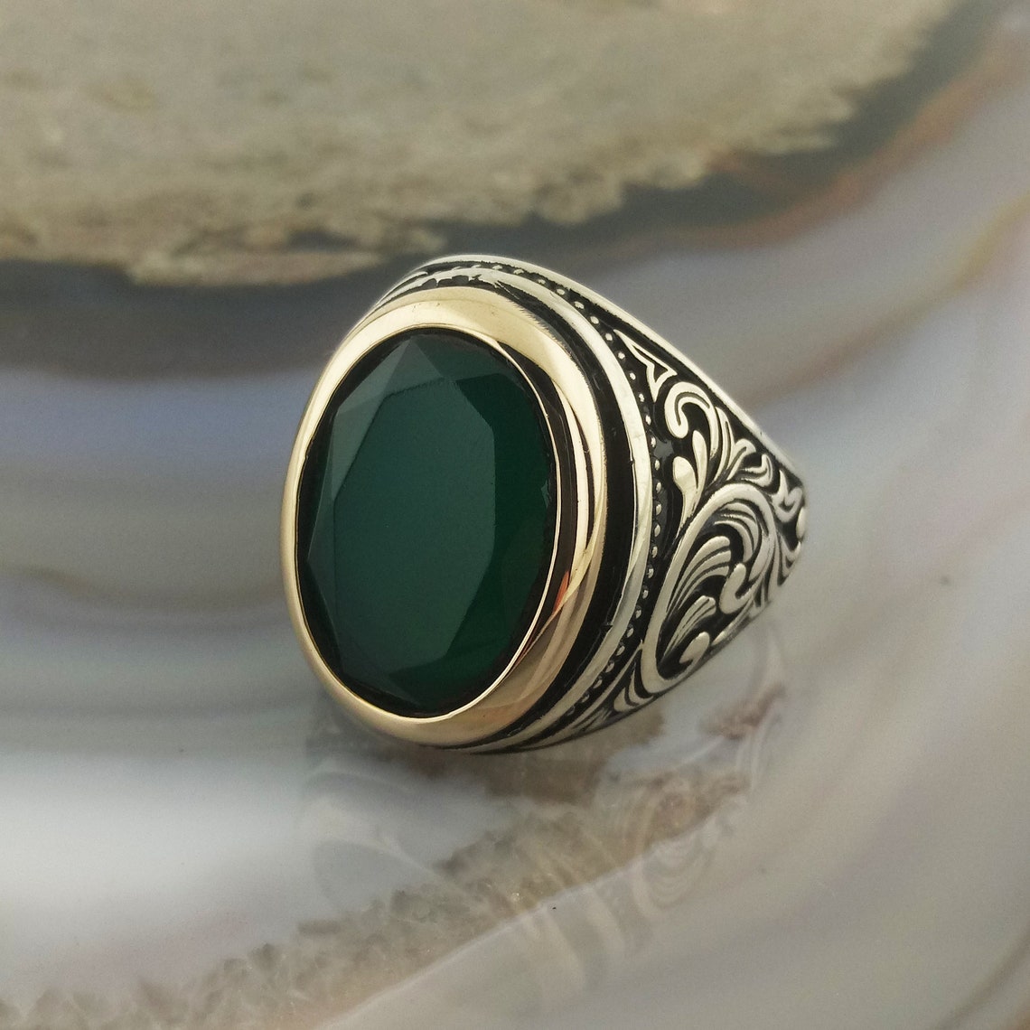 Green Stone Silver Men's Ringgreen Stone Silver - Etsy