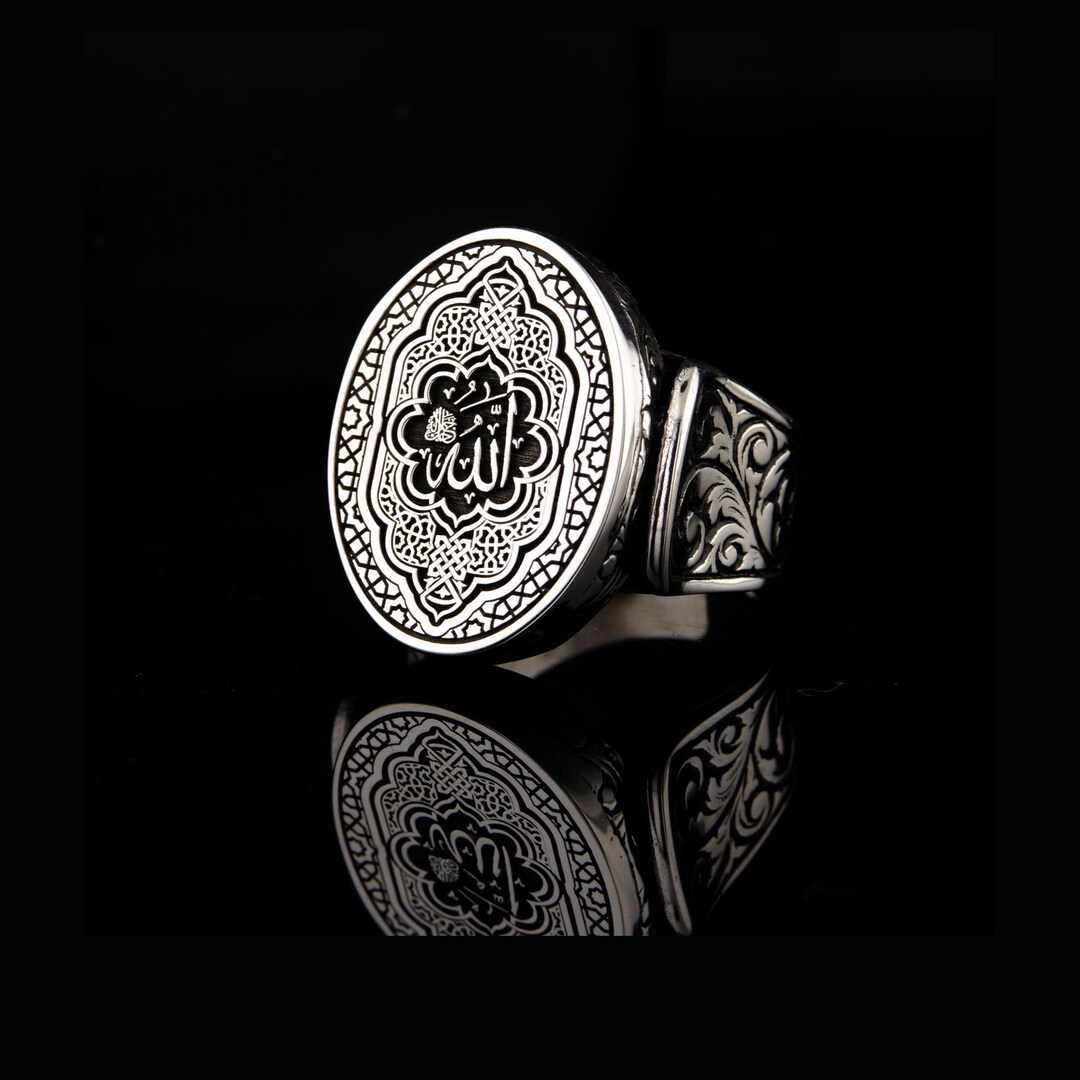 Sterling Silver Engraved Allah Ring Men's Arabic Calligraphy Ottoman ...