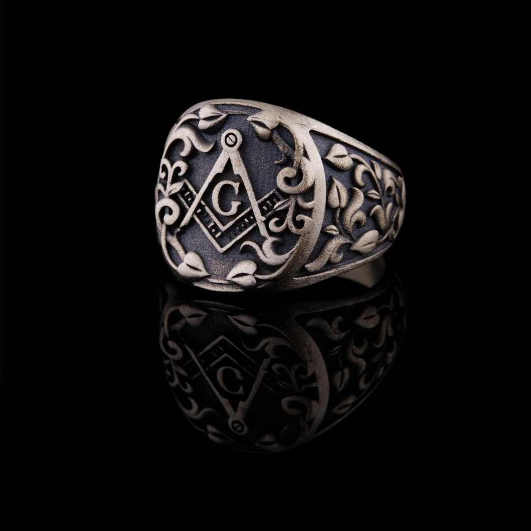 Silver Mason Ring for Him, Silver Masonic Ring, Men Freemason Unique ...