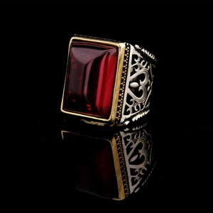 Red Ruby Silver Ring for Men, Men's Ruby Statement Ring, Father's ...