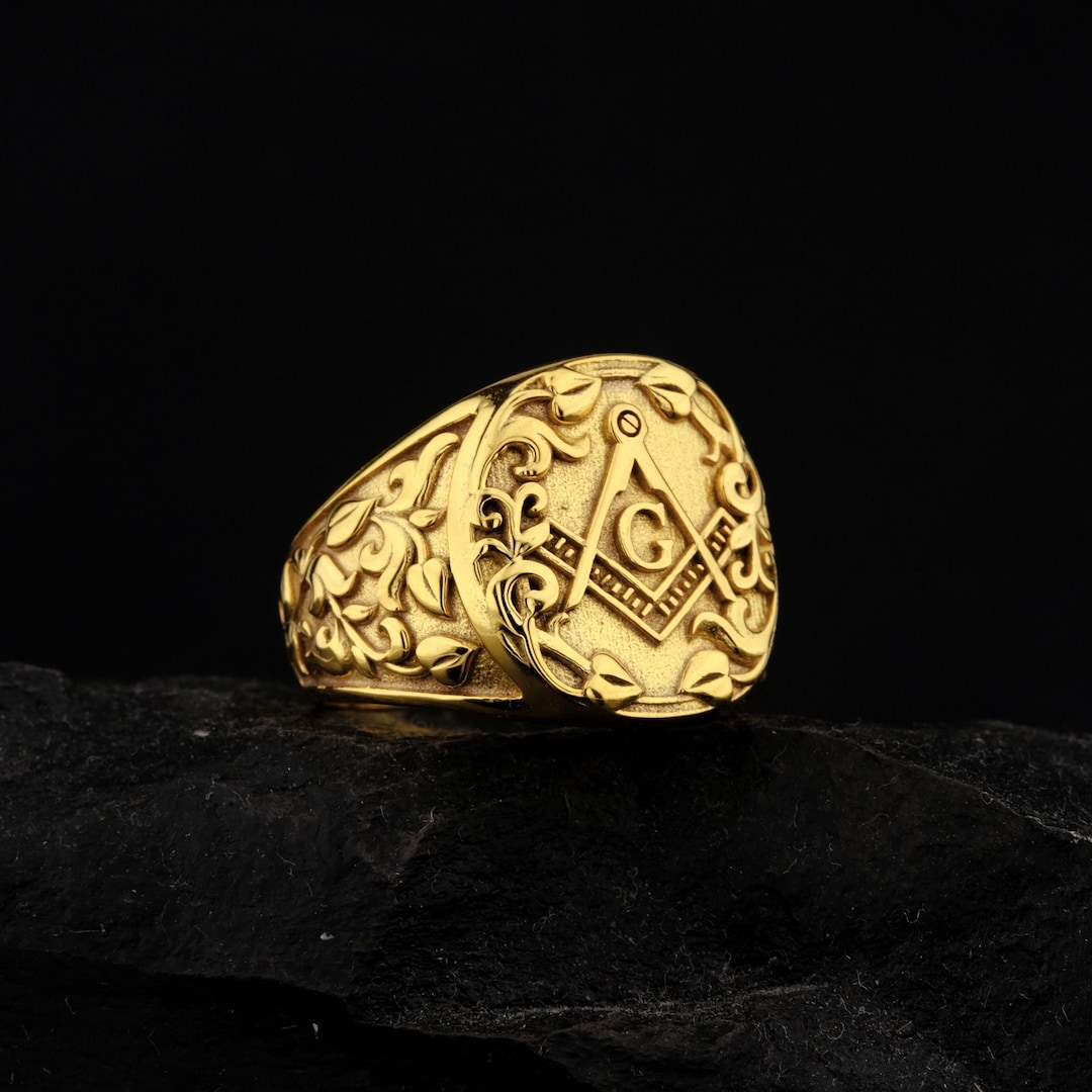 14k Solid Gold Masonic Ring, 14k Gold Signet Ring,gold Masonic Rings ...