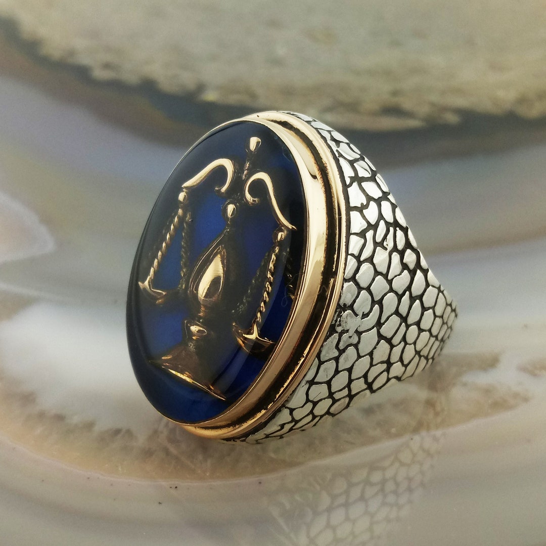 Blue Enamel Scales of Justice Ring: 925 Sterling Silver Lawyer Gift - Etsy