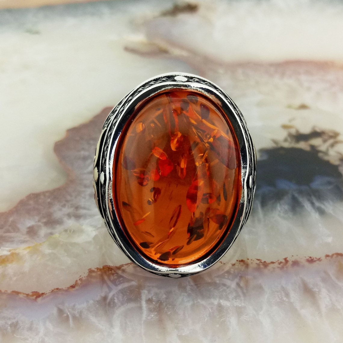 925 Sterling Silver Amber Men RingSilver Amber Ring Silver | Etsy