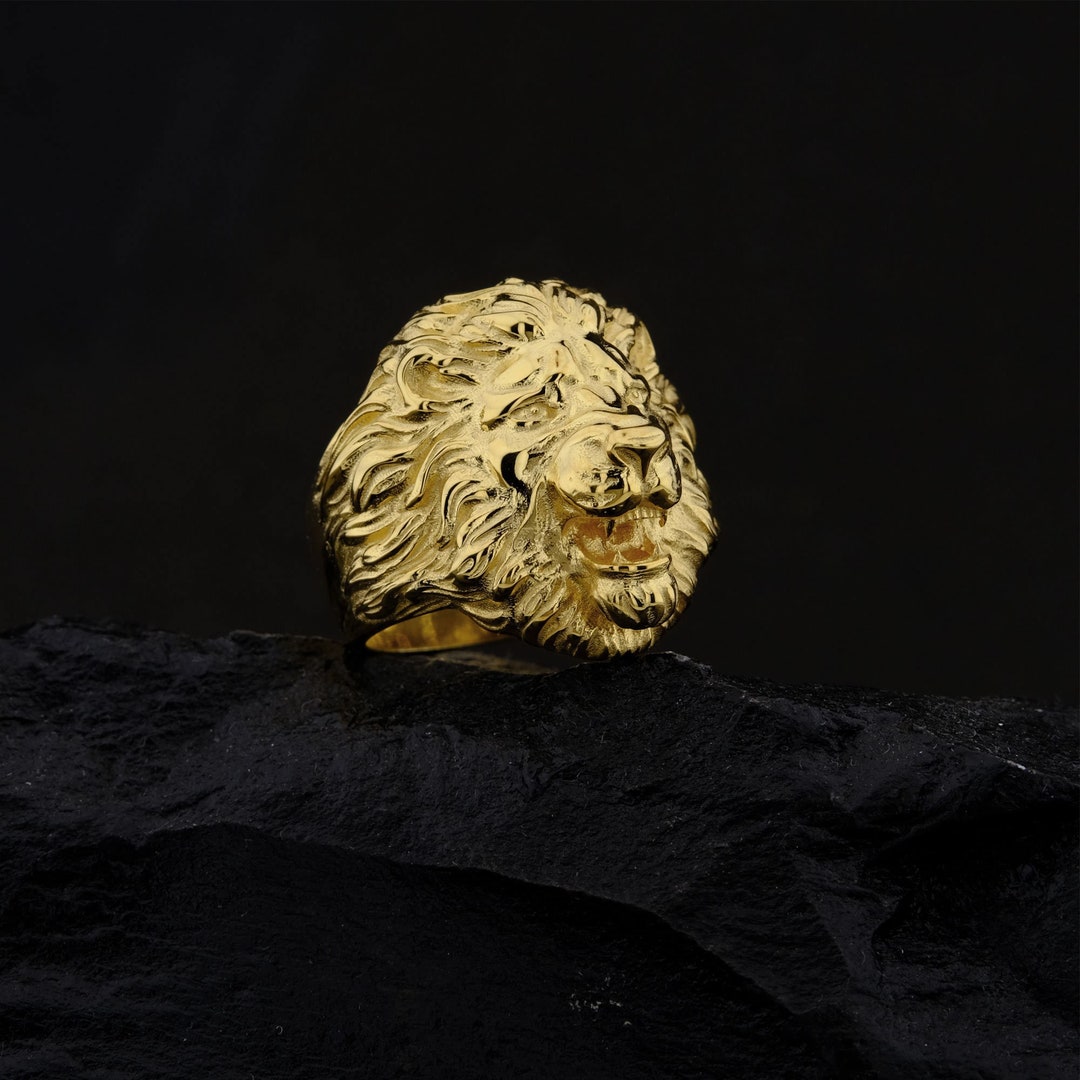 Lion Ring, 14K Solid Gold Roaring Lion Ring,14k Gold Lion Head Ring ...