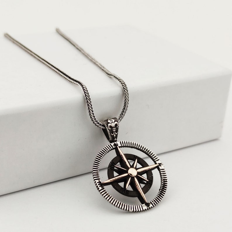Mens Silver Compass Necklace 925 Sterling Silver Necklace - Etsy
