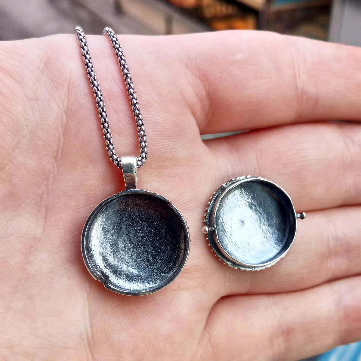 Solid Round Locket Necklace Hidden Locket Necklace Sterling - Etsy