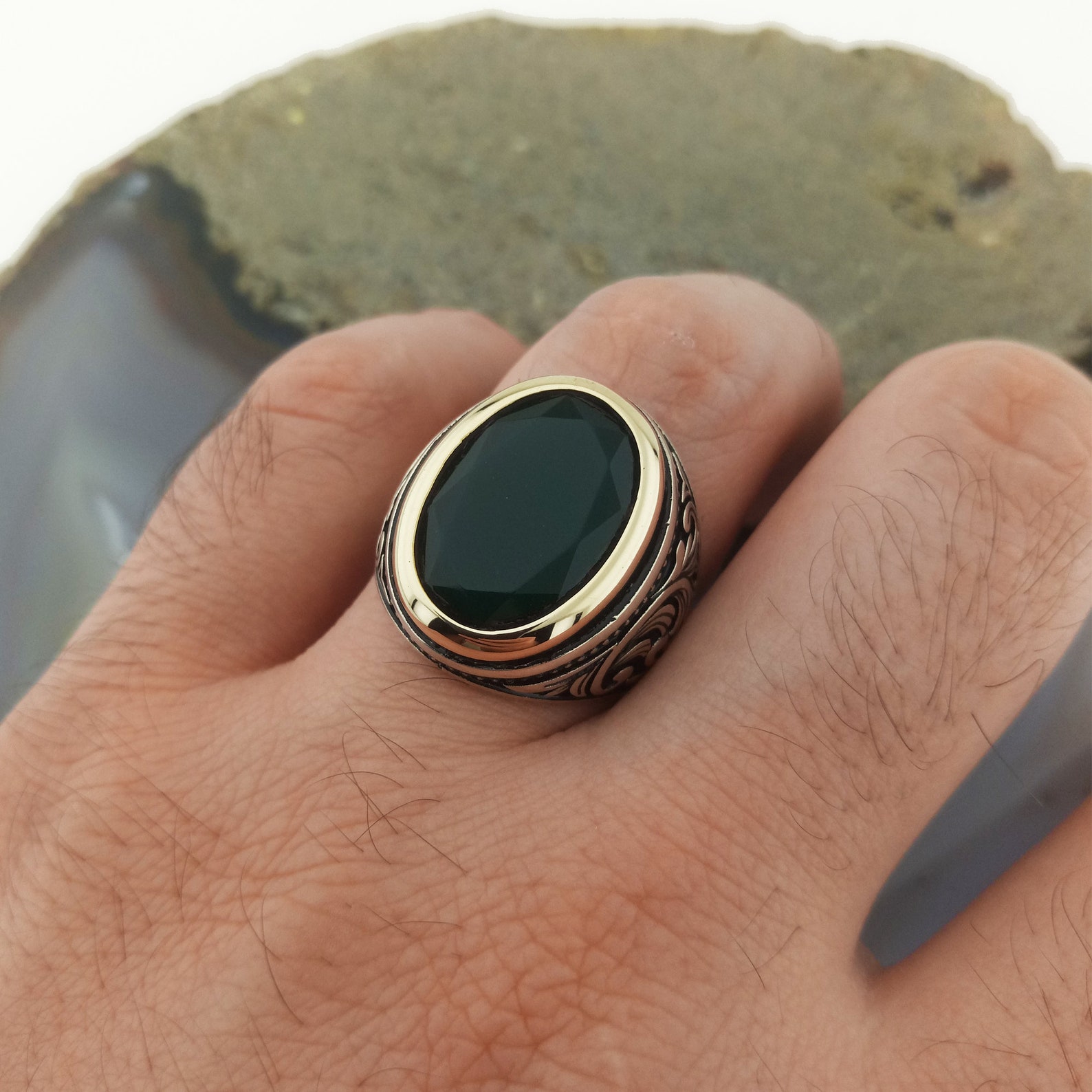 Green Stone Silver Men's Ringgreen Stone Silver - Etsy