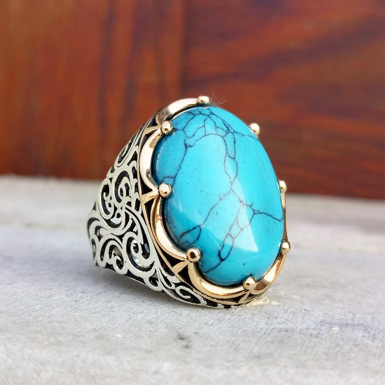 925k Silver Turquoise Stone Men RingSilver Crown of a king | Etsy