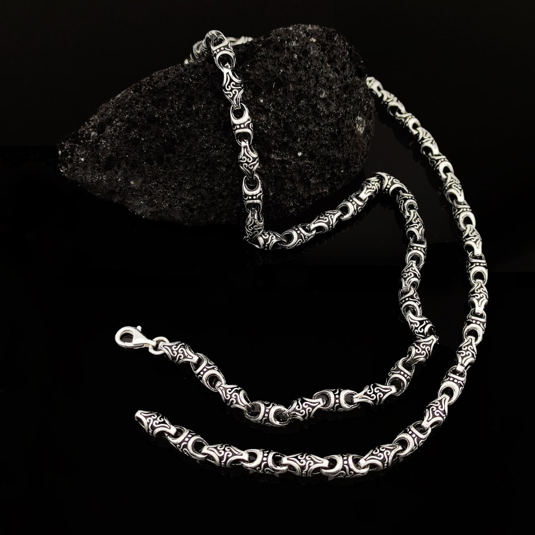 Silver Pinwheel Pattern Chain, Silver Men Chain, Oxidized Chain, Modern ...