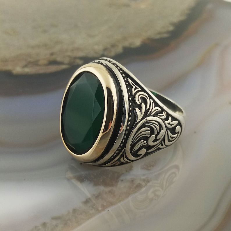 Green Stone Silver Men's Ringgreen Stone Silver - Etsy