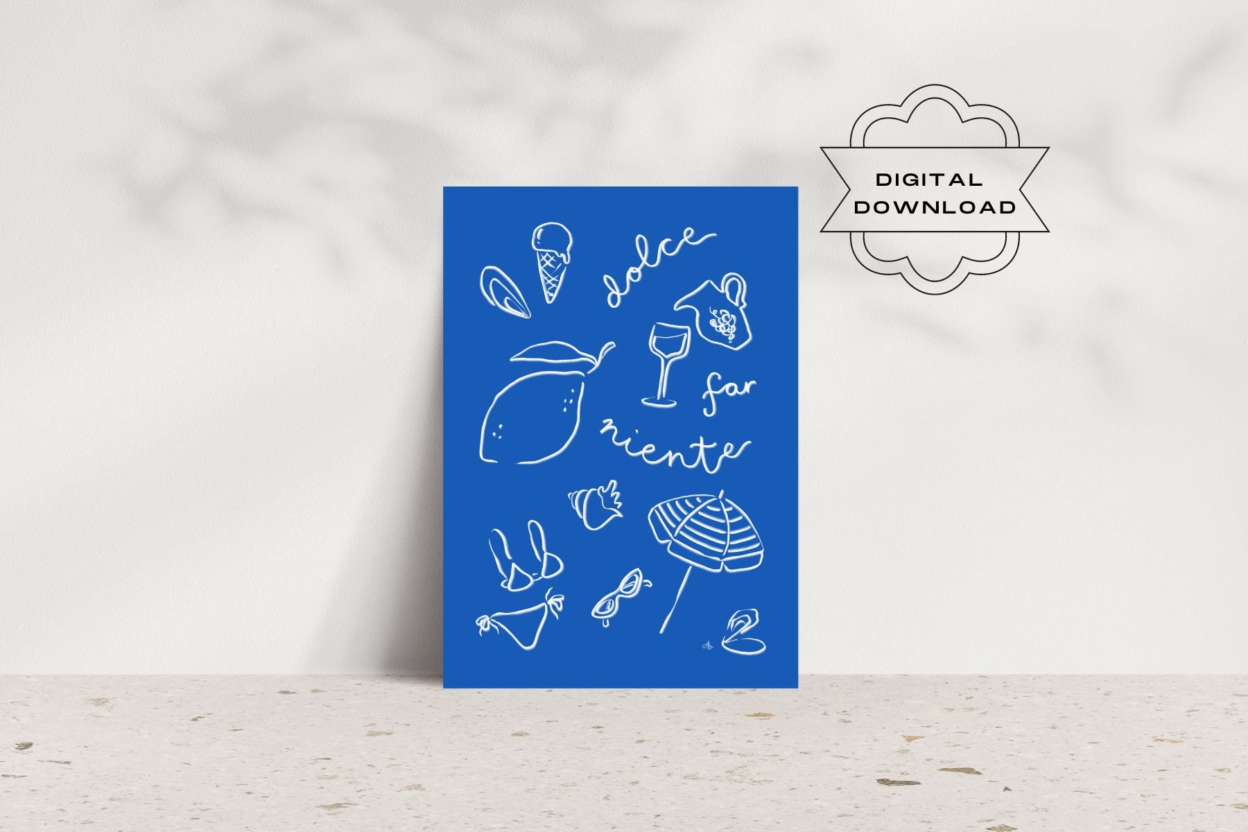 Blue Italian Summer Line Illustration Download, Summer Printable ...
