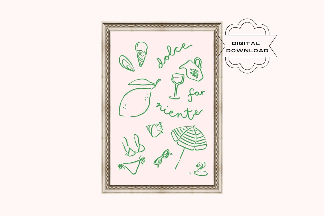Green Italian Summer Line Illustration Download, Summer Printable ...