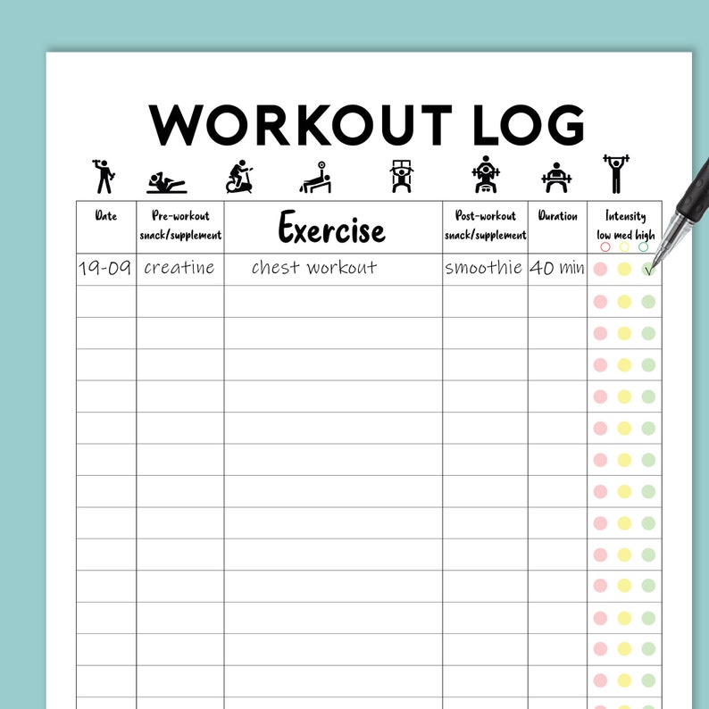 Workout Log Fitness Planner Printable Supplement And Vitamin | Etsy