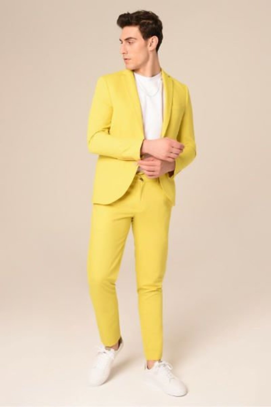 TWO PIECE SUIT, Wedding Yellow Men's Suit, Sharp and Confident Plain ...