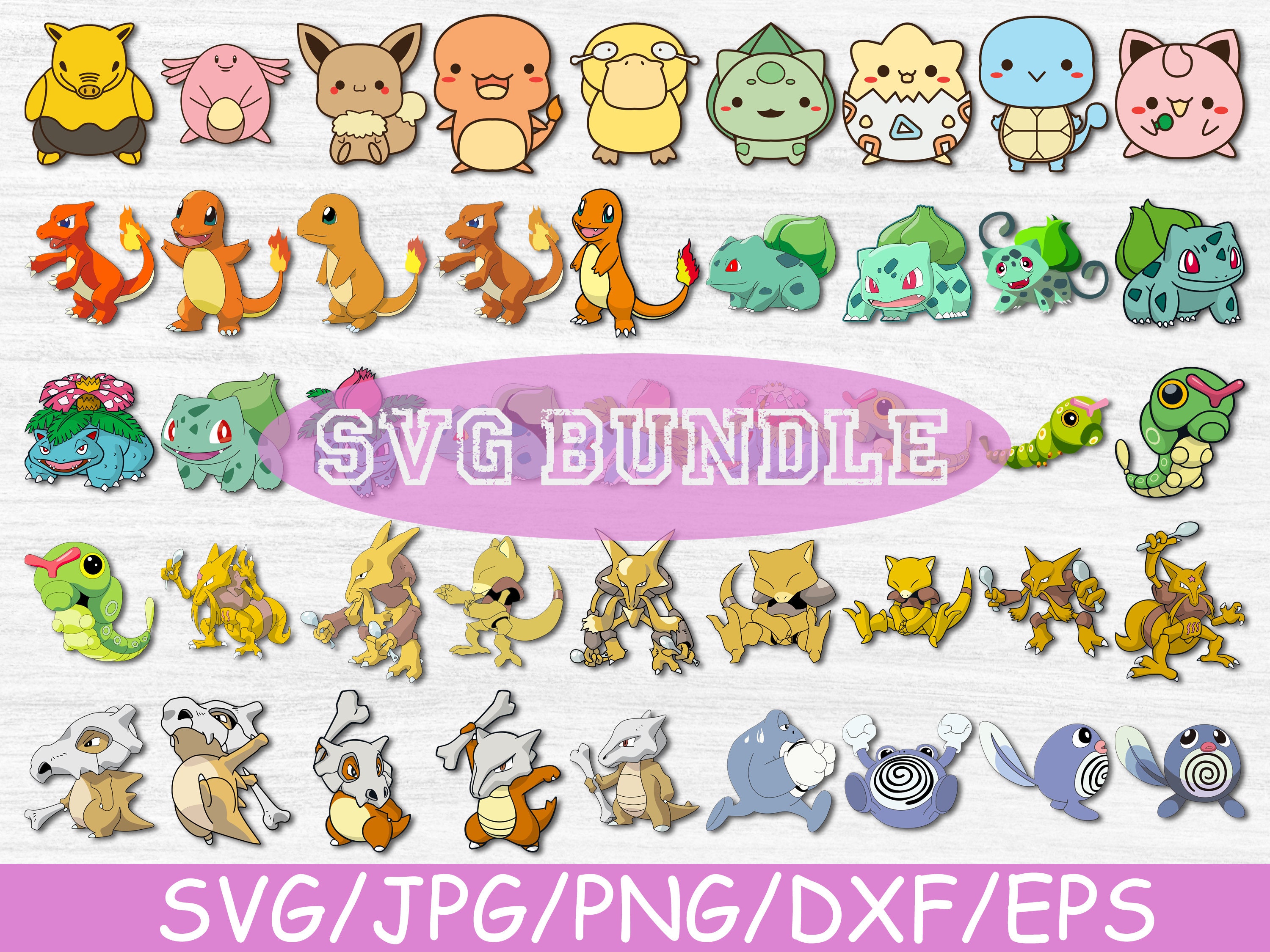 Pokemon SVG Bundle, Pokemon Png, Pikachu Layered Digital Vector Files ...