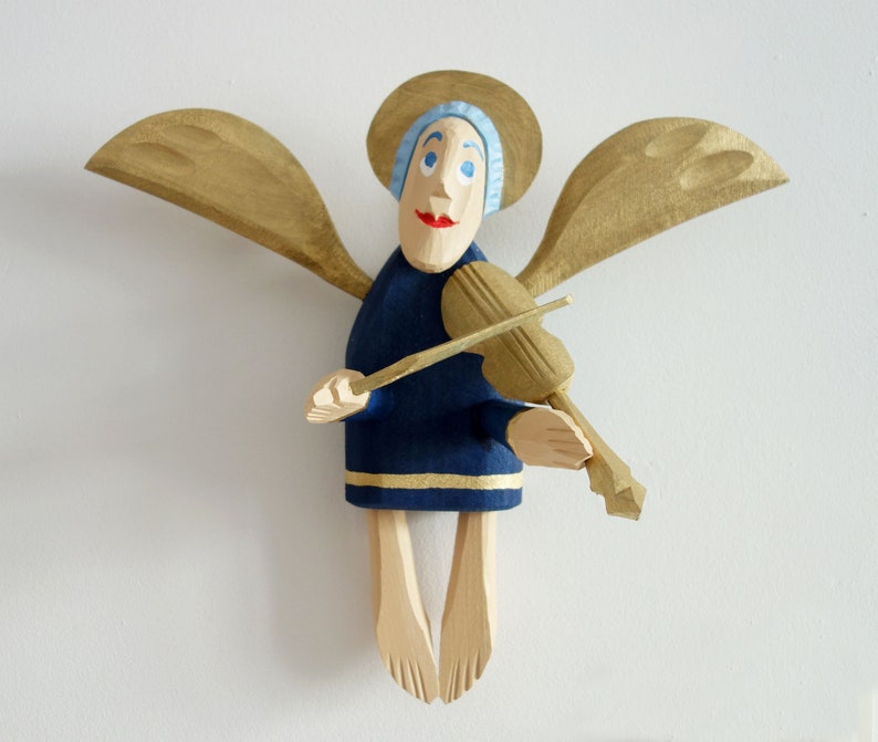 Angel Wall Sculpture / Angel With Violin Wooden Sculpture / - Etsy