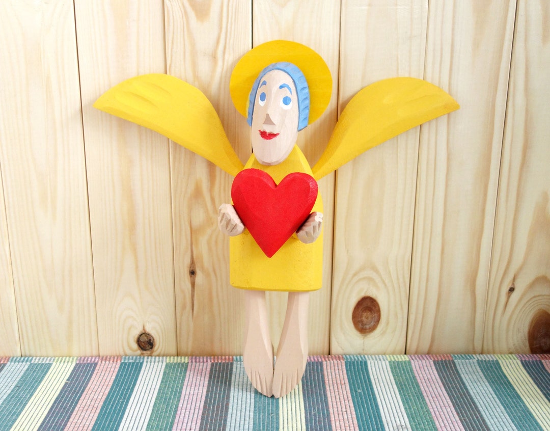 Hanging Angel With Read Heart / Lovely Angel Wall Sculpture / - Etsy