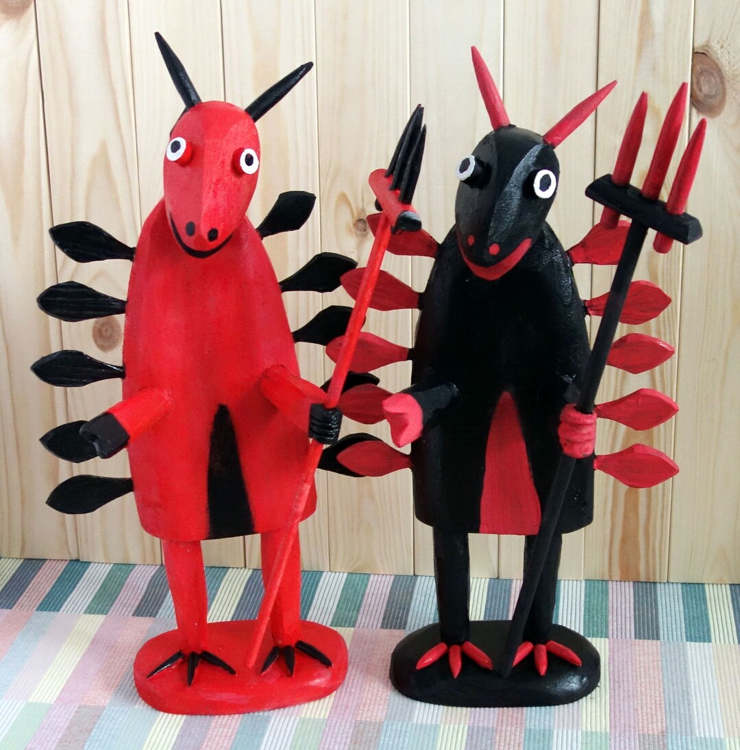 Red Devil Wooden Sculpture - Etsy