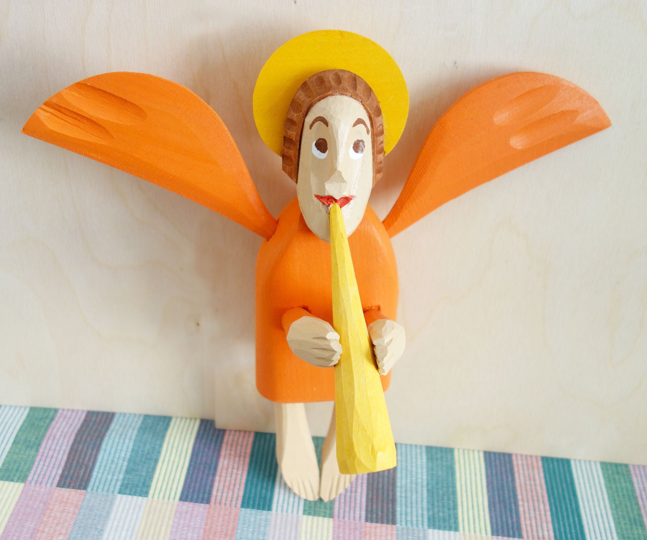 Angel Wall Sculpture / Angel With Flute Wooden Sculpture - Etsy