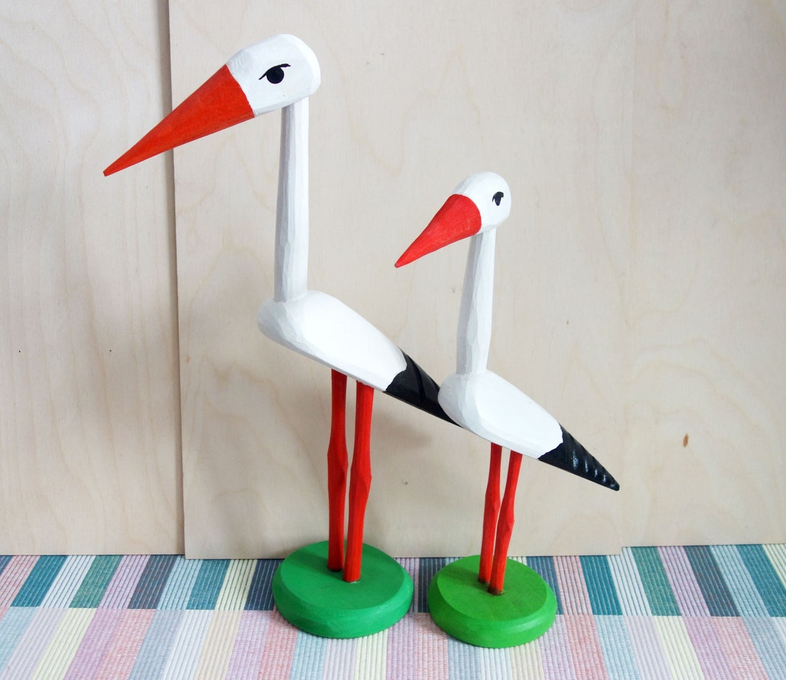 Stork Wooden Sculpture / Stork Figurine / Hand Carved Bird / - Etsy