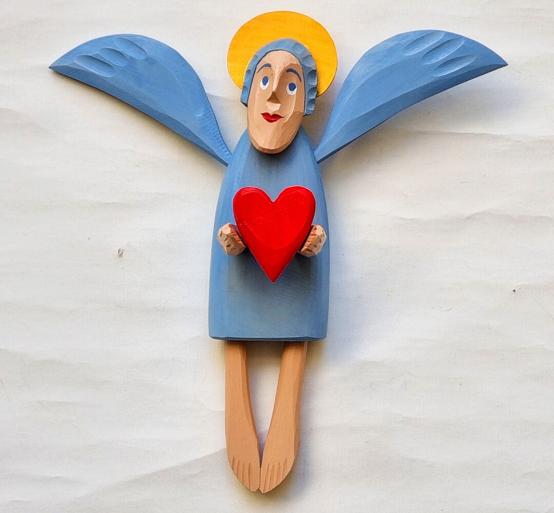 Big Angel Wall Sculpture / Angel Wooden Sculpture / Angel With Heart ...