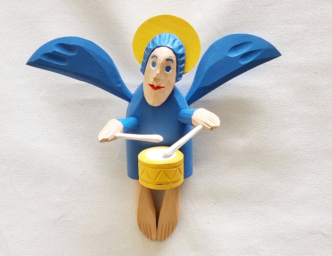 Angel Wall Sculpture / Angel With Drum Wooden Sculpture - Etsy