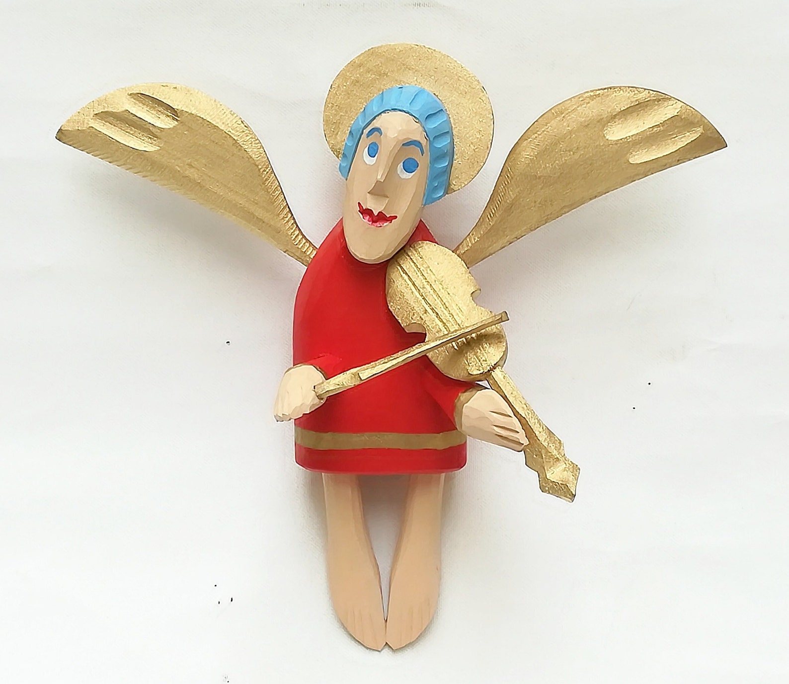Angel Wall Sculpture / Angel With Violin Wooden Sculpture / Hanging ...