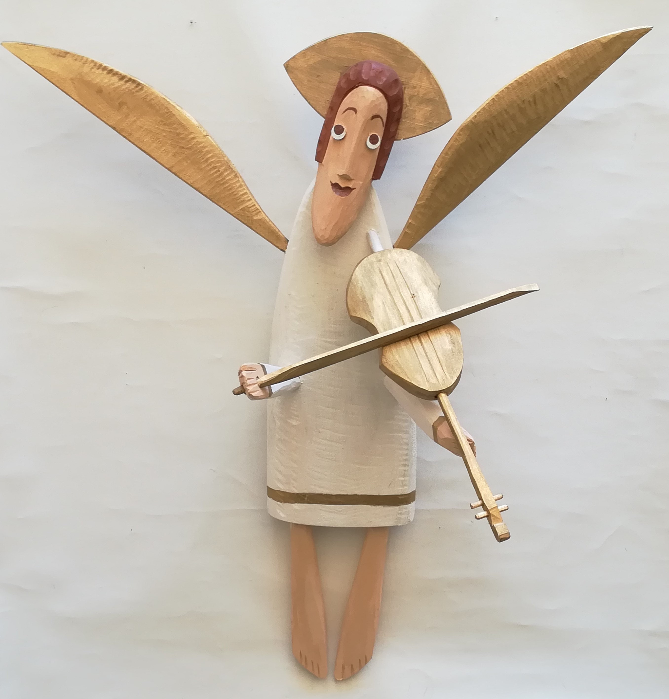 Handcrafted Wooden Angel Wall Sculpture With Violin - Etsy