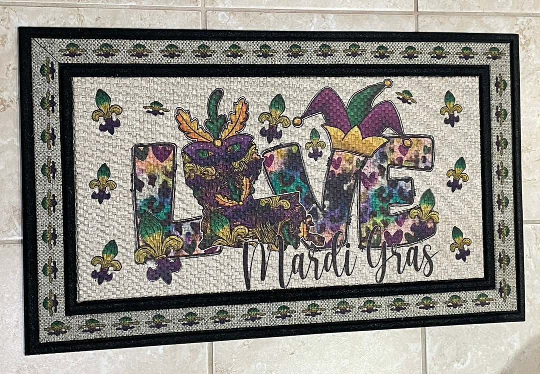 Mardi Gras LOVE Door Mat. Indoor / Covered Entry Use Mat. Mardi Gras ...