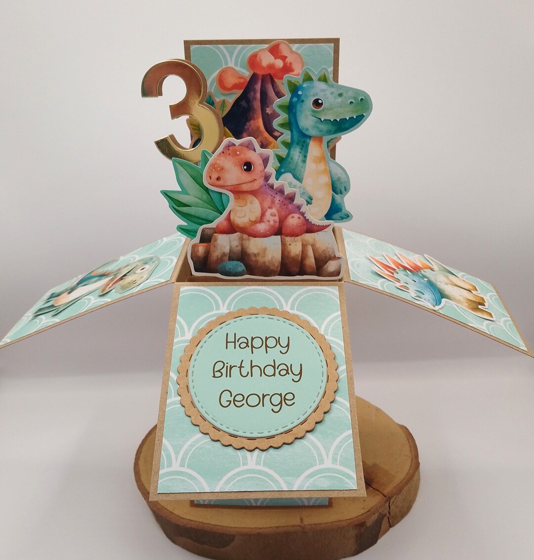 Dinosaurs Pop up Box Card. Handmade and Can Be Personalised to Your ...