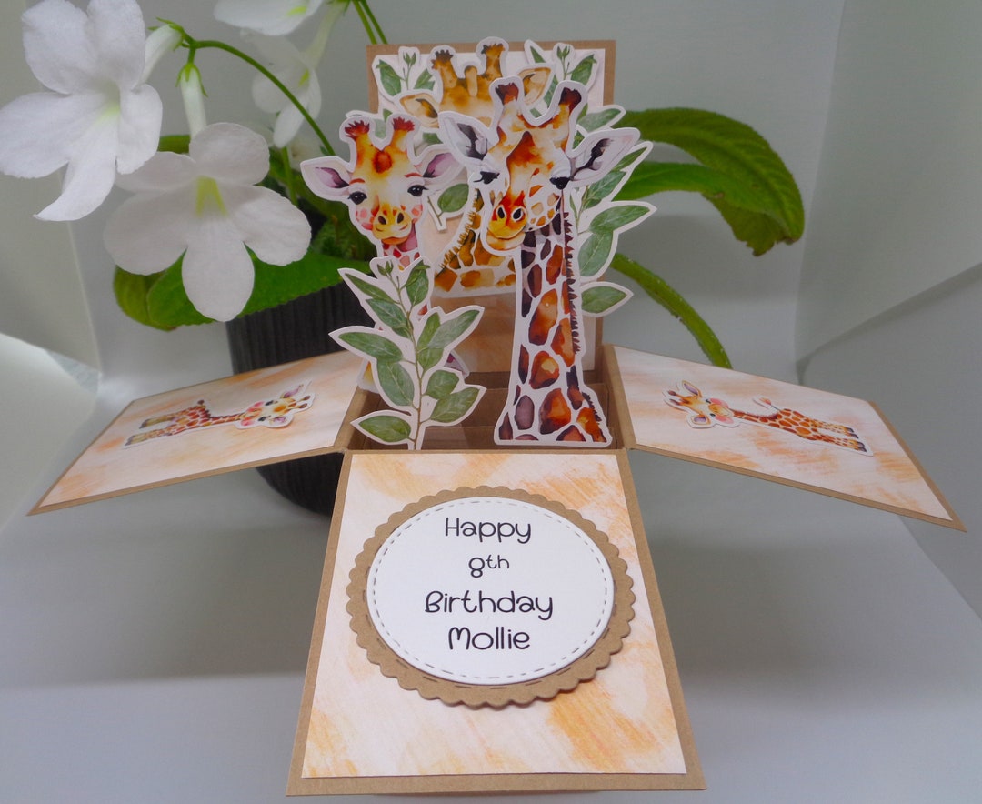 Giraffes Pop up Box Card, Handmade and Personalised to Your ...