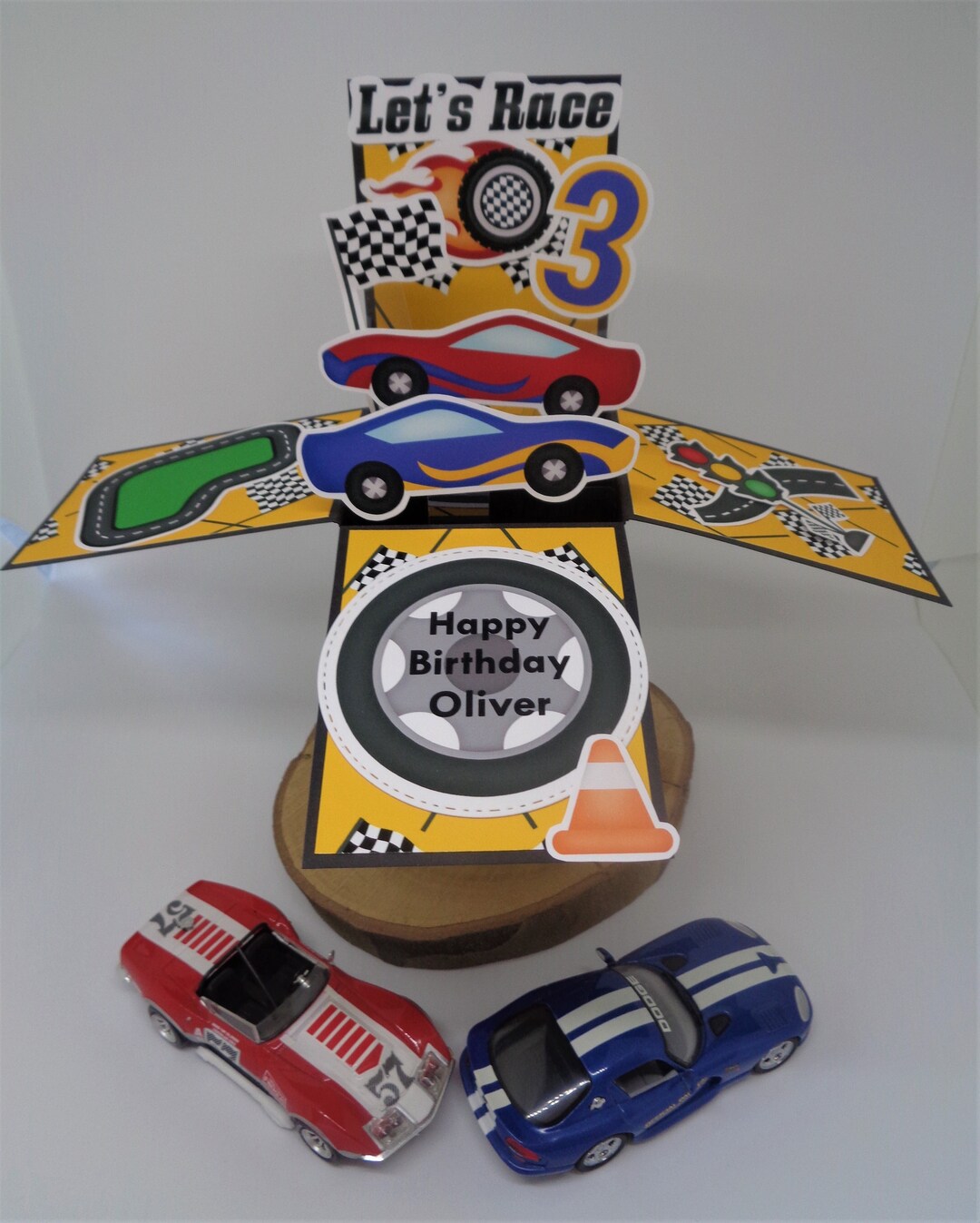 Racing Cars, Pop up Box Birthday Card, Handmade and Personalised to ...