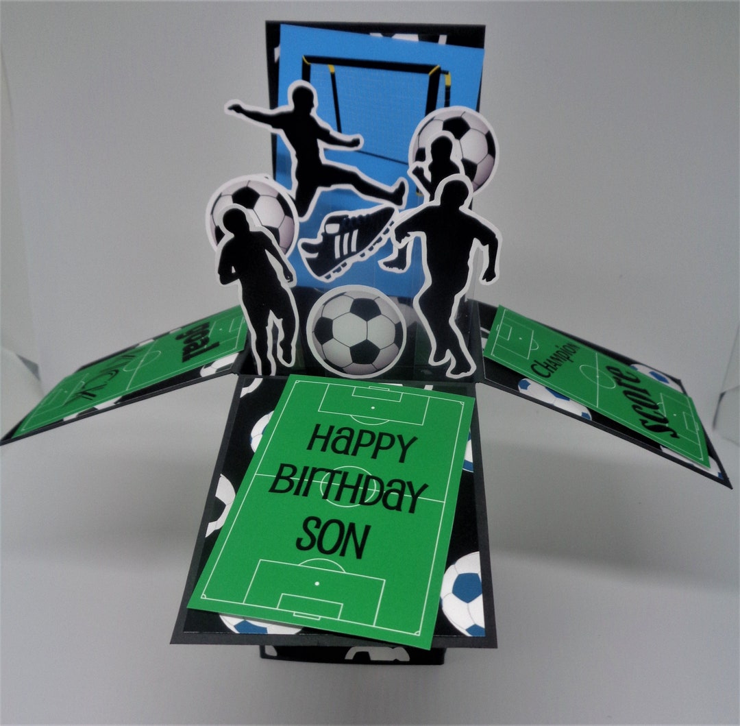 Football Birthday Pop up Box Card. Handmade and Personalised to Your ...