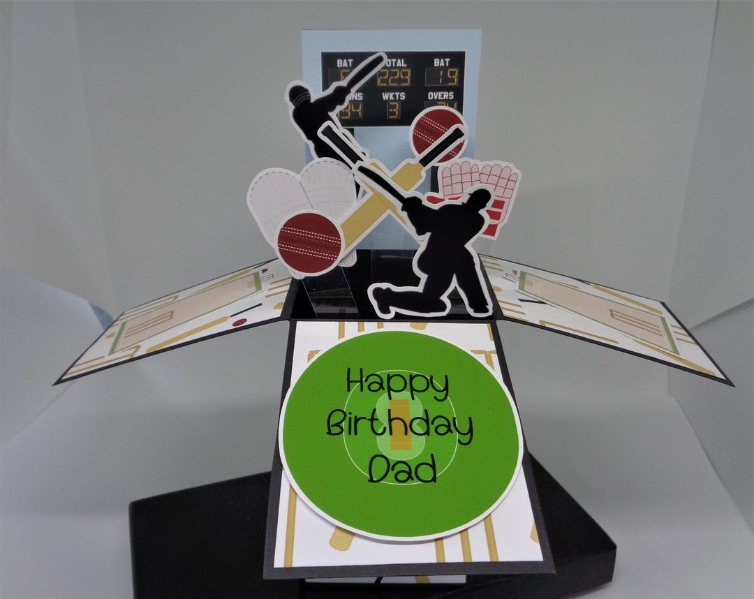 Cricket Pop up Box Card, Handmade and Personalised to Your Requirements ...