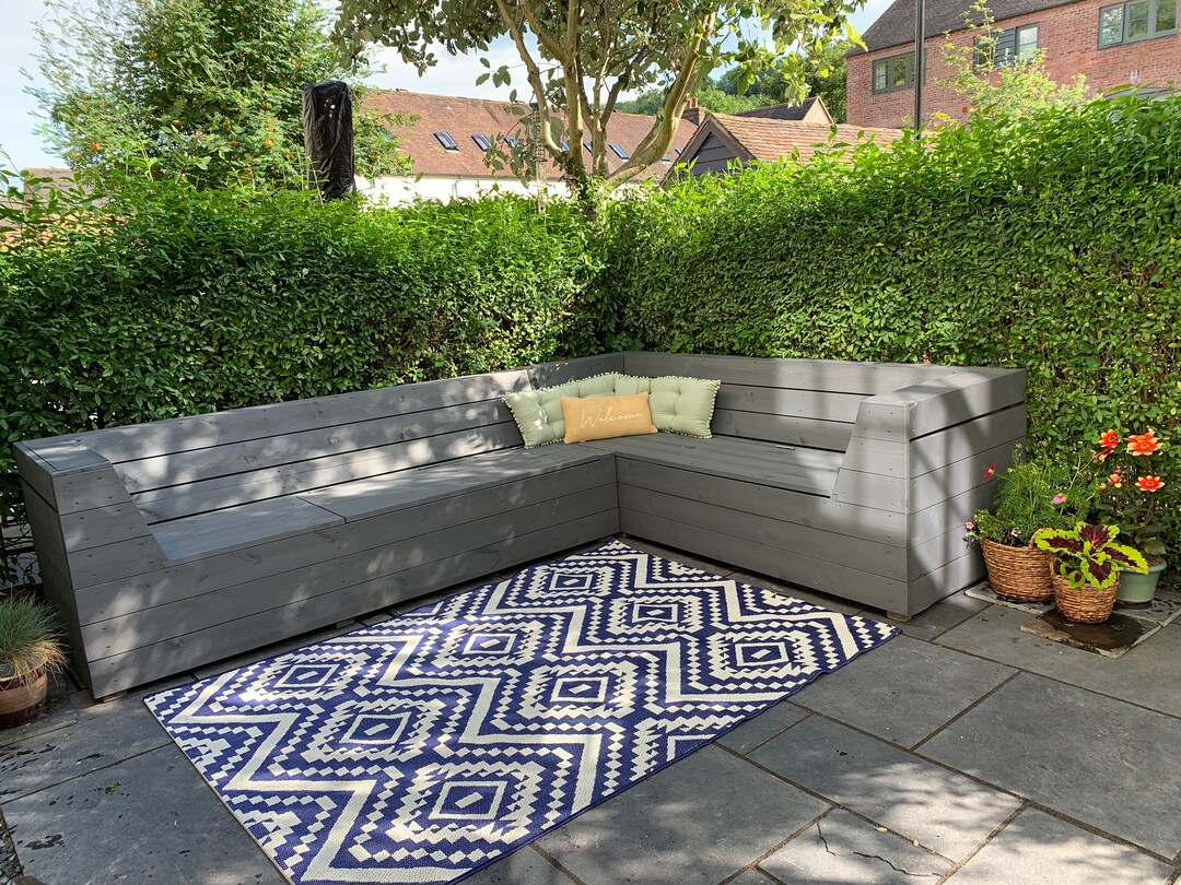 Handmade L-shaped Timber Garden Furniture: Bespoke Patio Seating (3m X ...