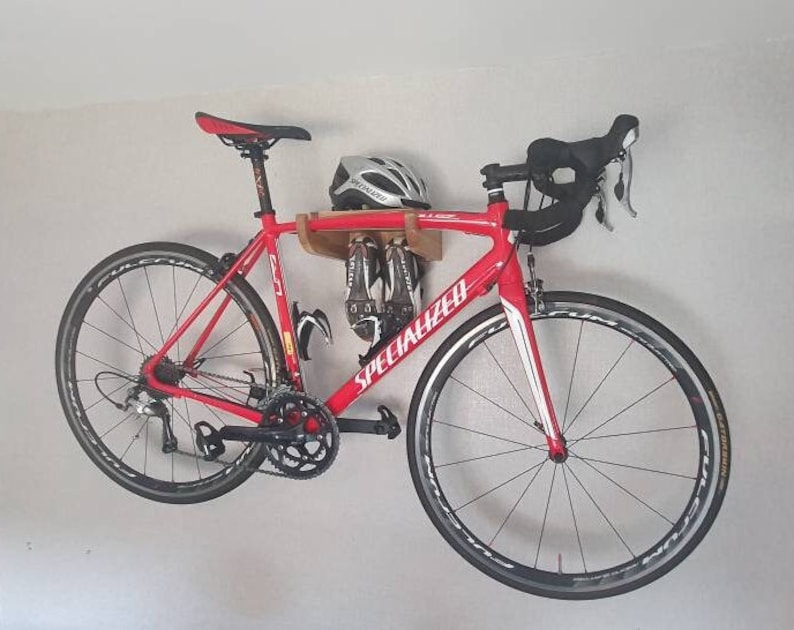 Handmade Solid Oak Wall Mounted Bike Rack With Storage Shelf - Etsy