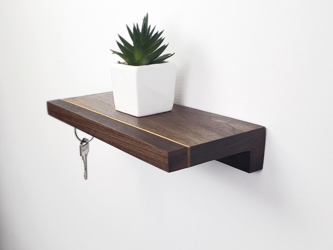 Magnetic Key Holder Shelf – Wall Mounted Key Organizer in Walnut or ...