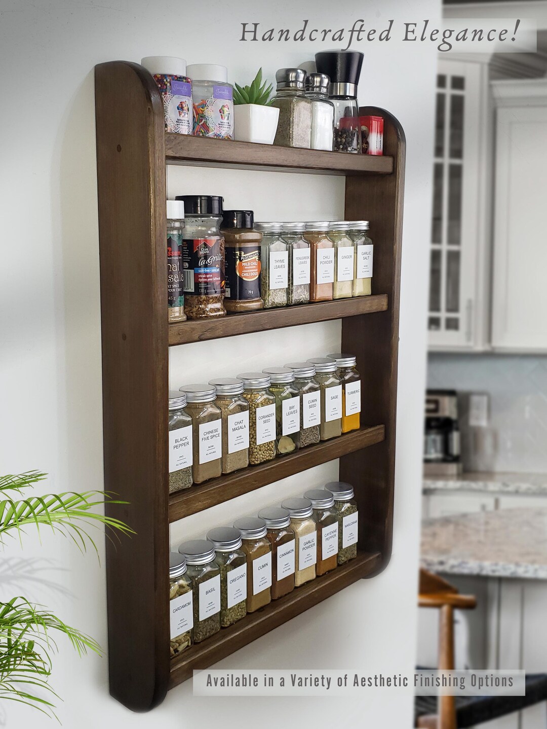 Spice Rack, Handmade Wall Mounted Wooden Spice Holder, Spice Organizer ...