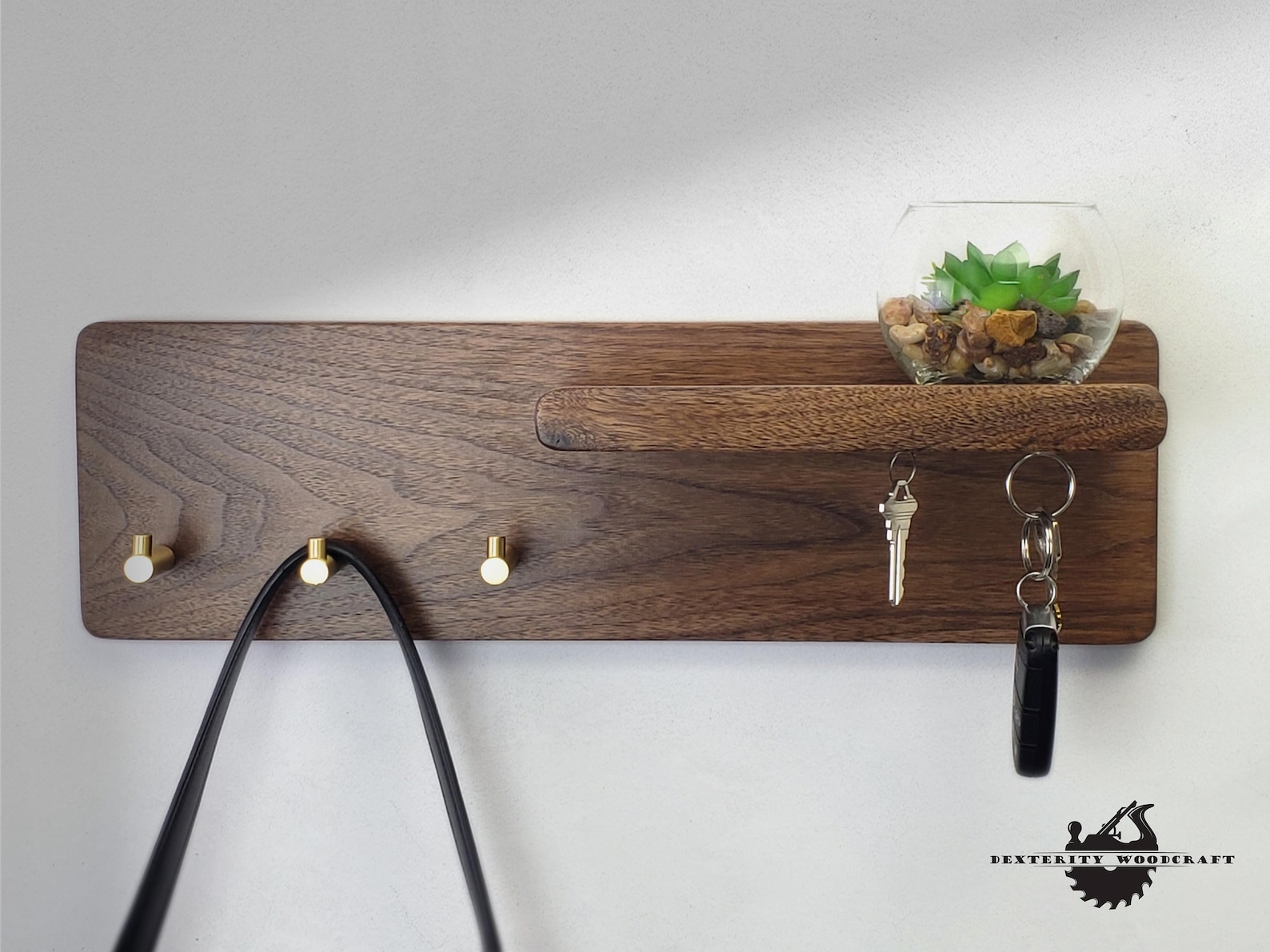 Entryway Mail Key Organizer, Walnut Key Hook, Walnut Entryway Organizer ...