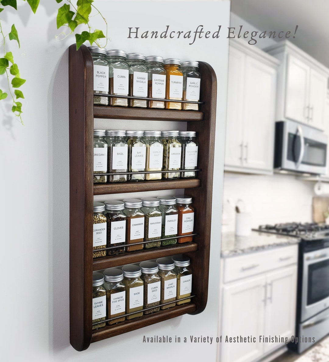 Handmade Wall Mounted Spice Rack, Spice Holder, Spice Organizer ...