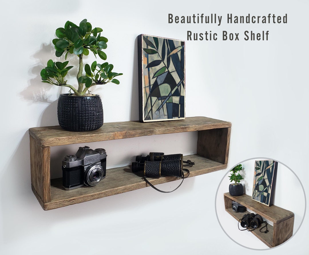 Floating Wooden Box Shelf, Rectangle Wall Mounted Shelf, Weathered ...