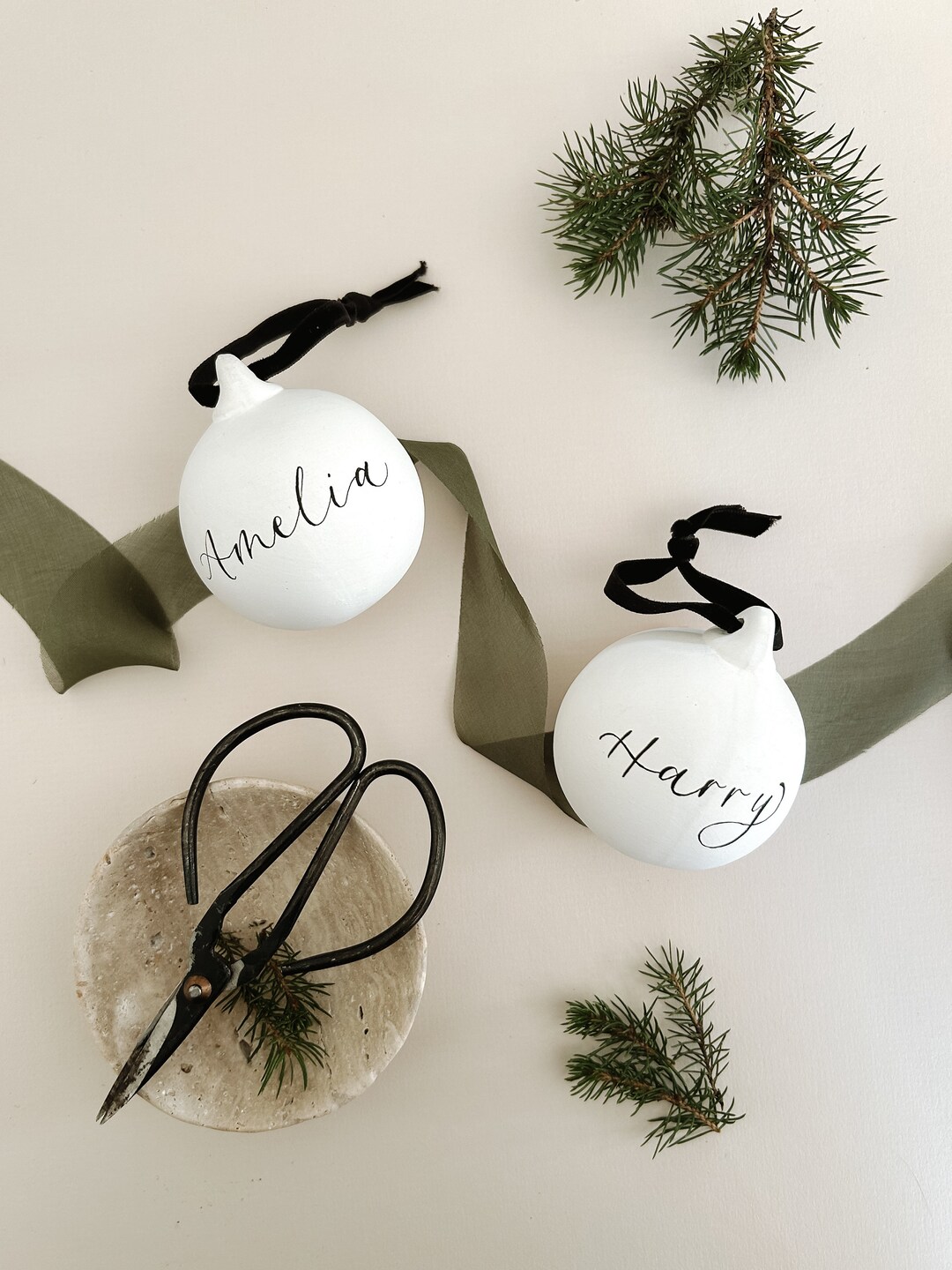 Personalised Calligraphy Bauble Ceramic Bauble Name Bauble Christmas ...