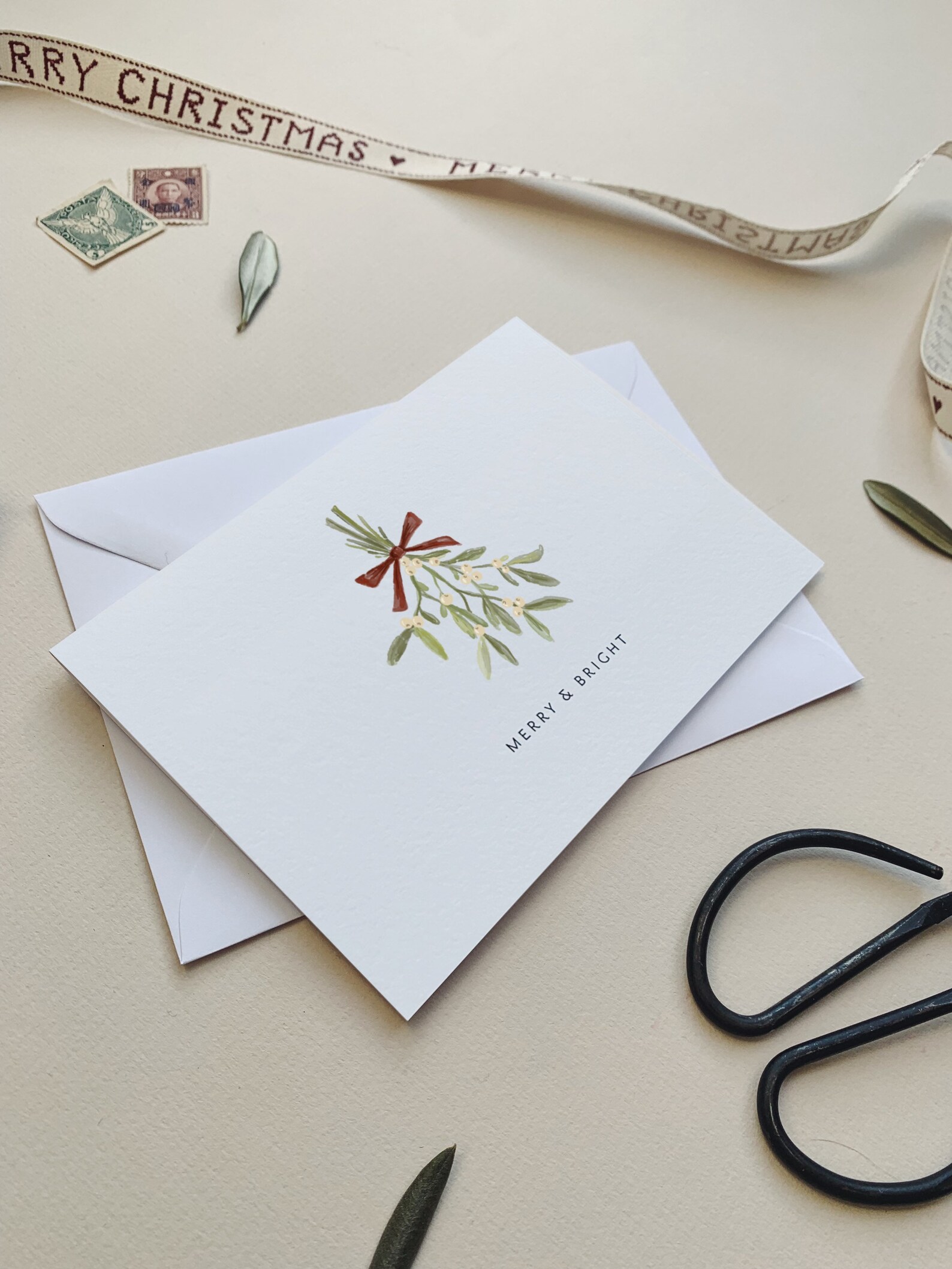 Mistletoe Christmas Card Foliage Christmas Card Merry Christmas Cards ...