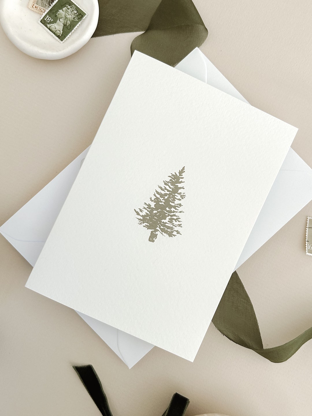 Minimal Christmas Tree Branch Christmas Card | Simple Christmas Card ...