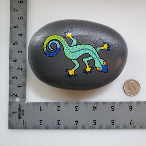 Colorful Gecko Hand-Painted Rock greens and blues | Etsy