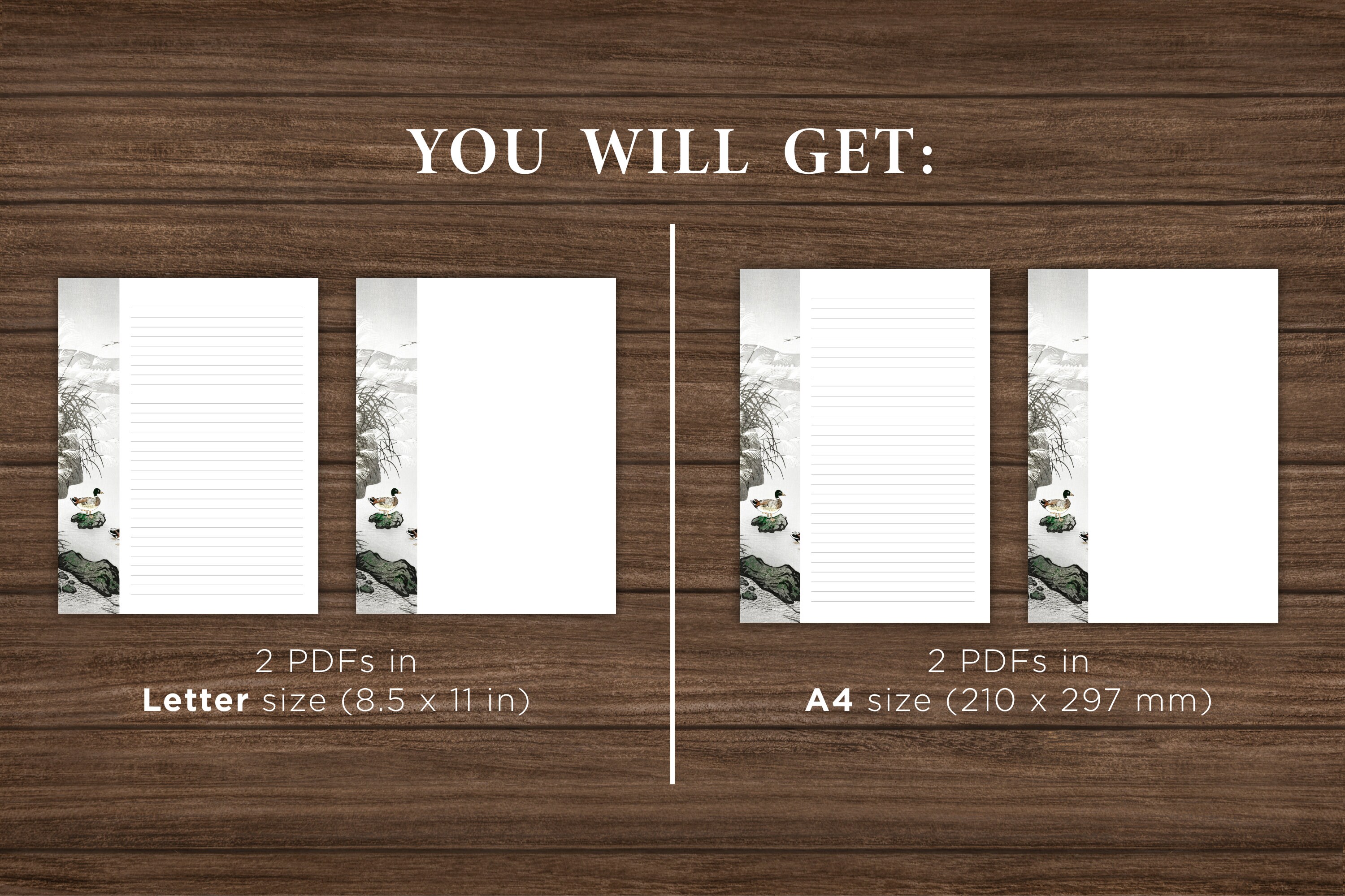 Mallard Duck Woodblock Print Printable Writing Paper / Printable Letter ...